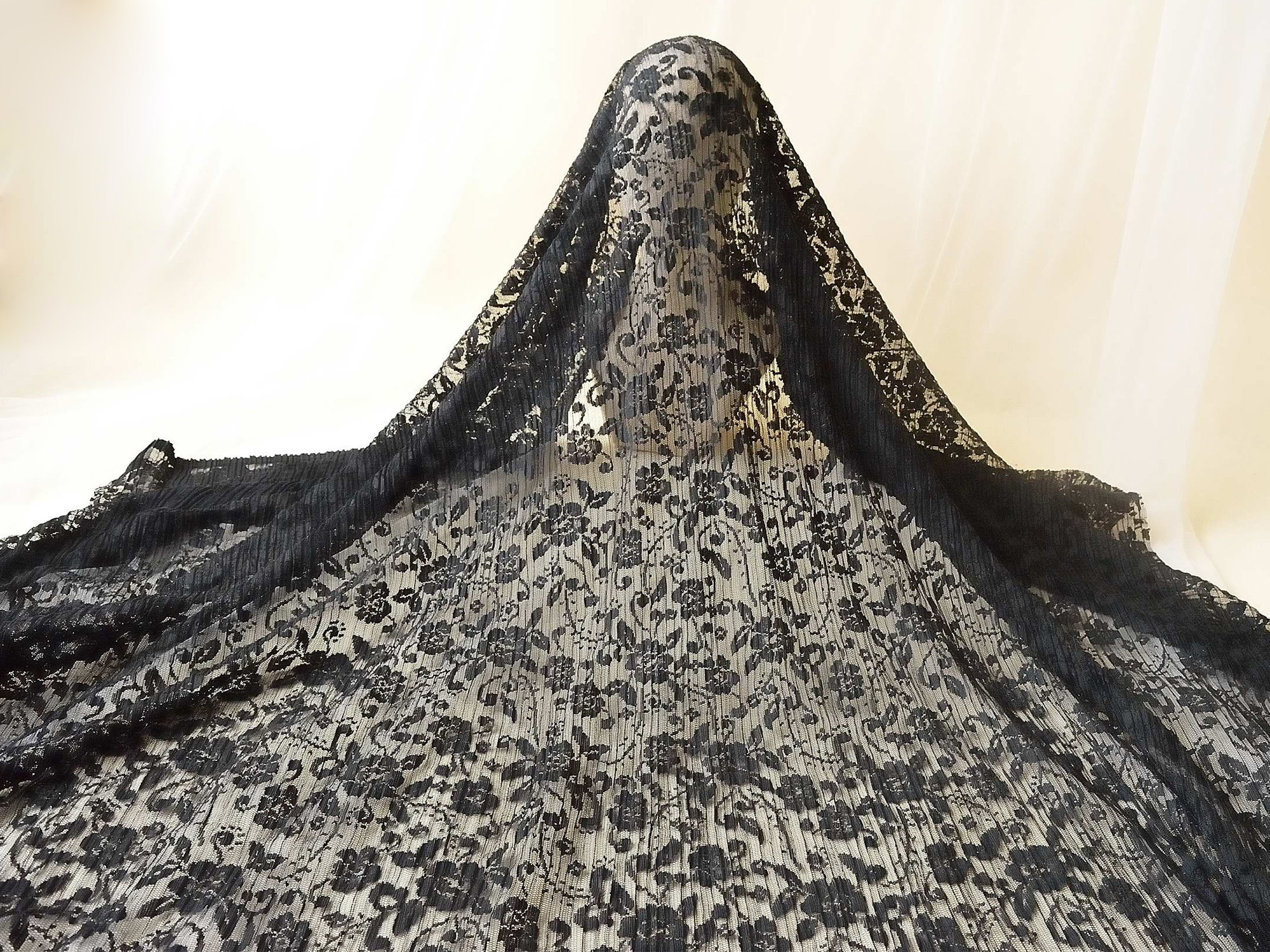 Black Pleated Fold Lace Fabric Floral Embroidery Trims Fabrics | Etsy