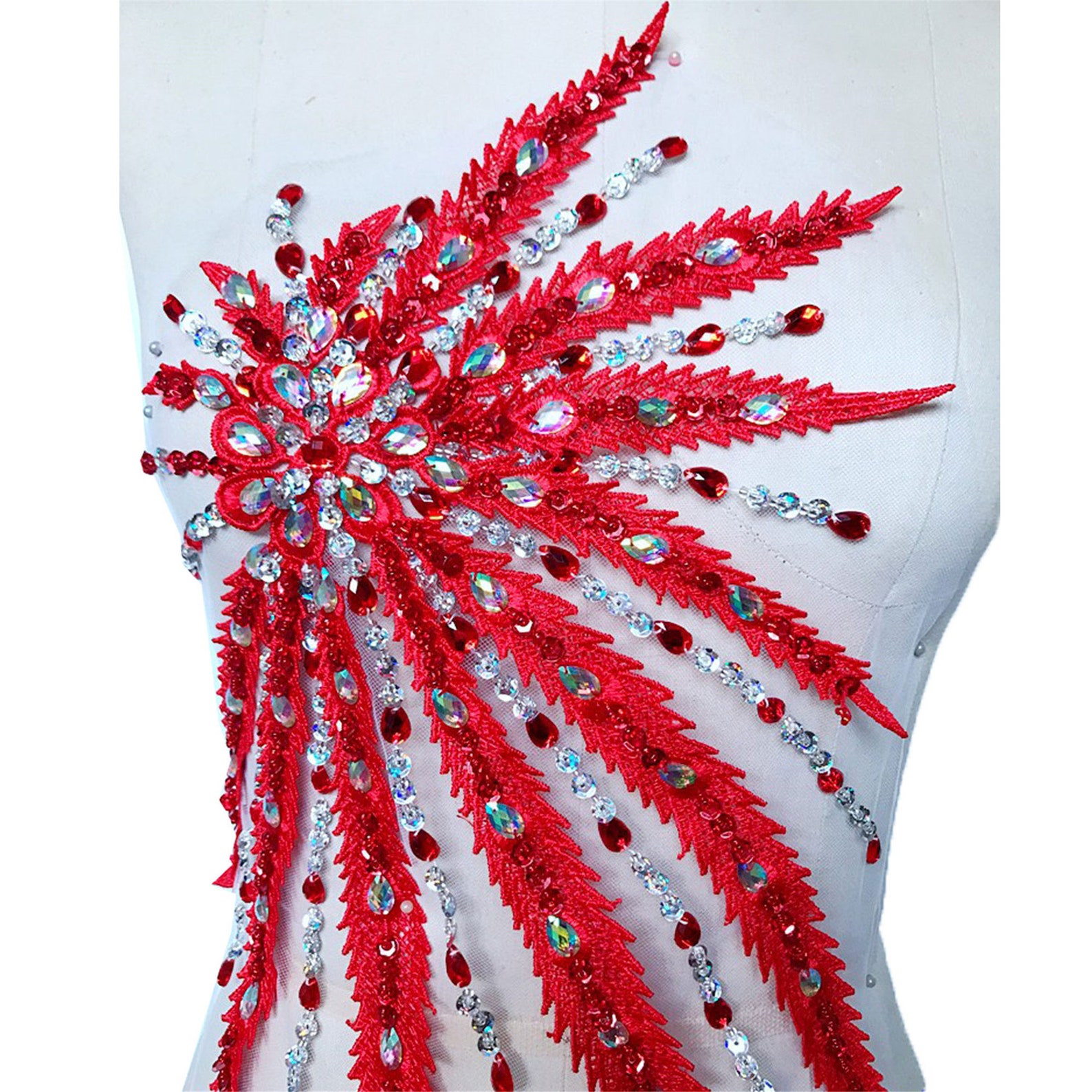 Embroidery Bodice Lace Applique 3D Flower Heavy Beads Rhinestone Motif ...