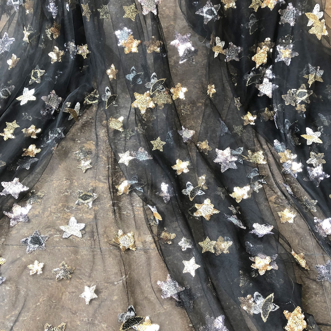 Star Pattern Sequin Embroidery Soft Lace Fabric Materials Trimmings ...