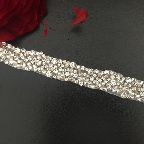 Shiny Rhinestone Pearl Applique Bridal Rhinestone Chain Trim | Etsy