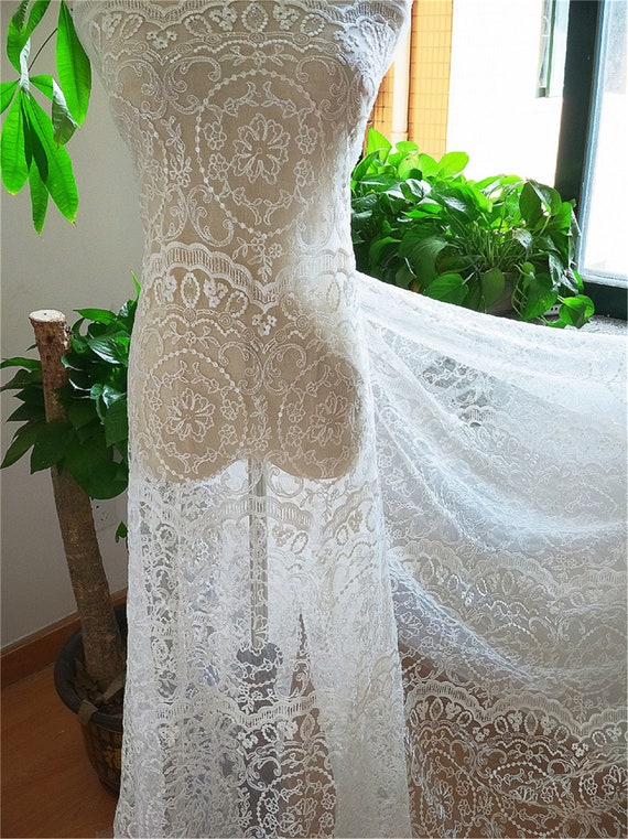 Off White Embroidery Lace Fabric Mesh Materials With Sequin | Etsy