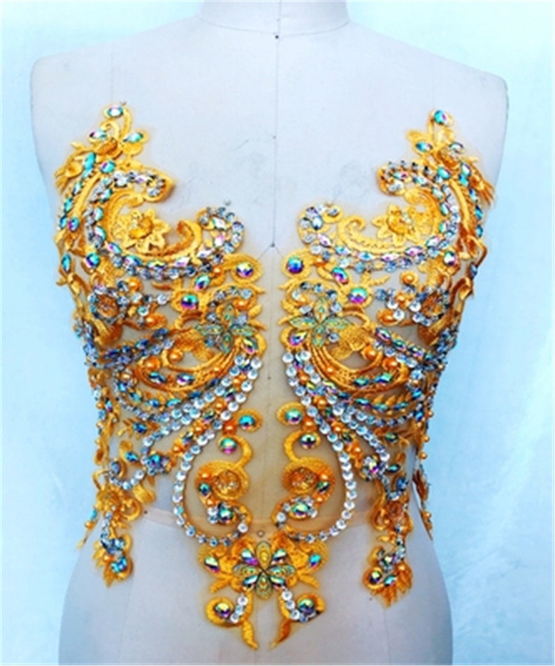 Heavy Beads Bodice Rhinestone Applique Motif Diamante Lace - Etsy