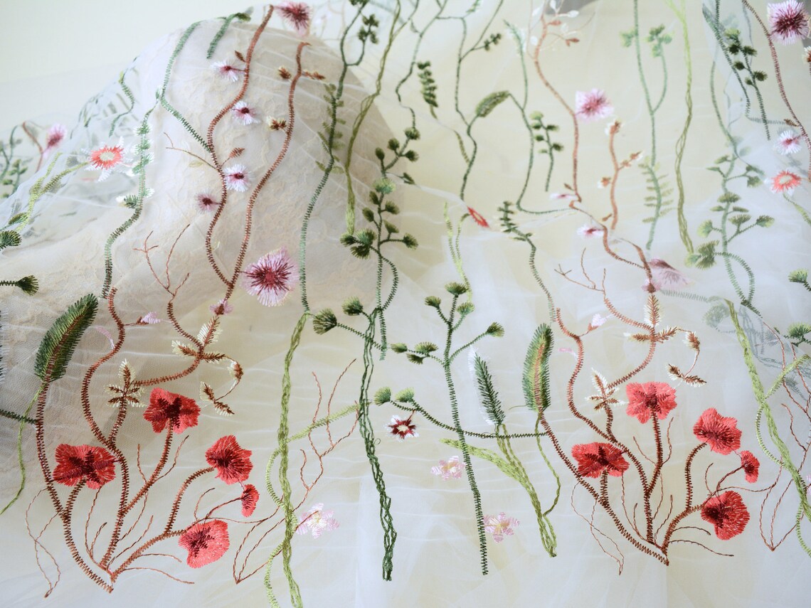 Embroidery Vine Flower Lace Fabric Materials Tulle Lace Mesh - Etsy