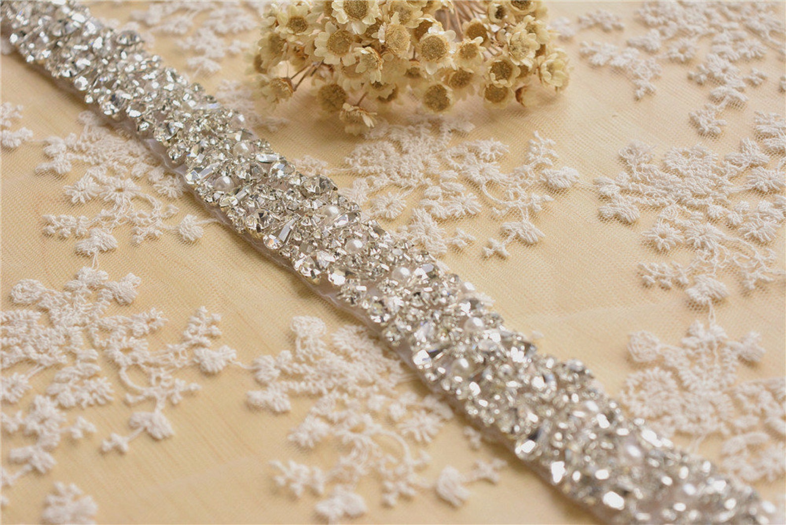 Shiny Rhinestone Pearl Applique Bridal Rhinestone Chain Trim - Etsy