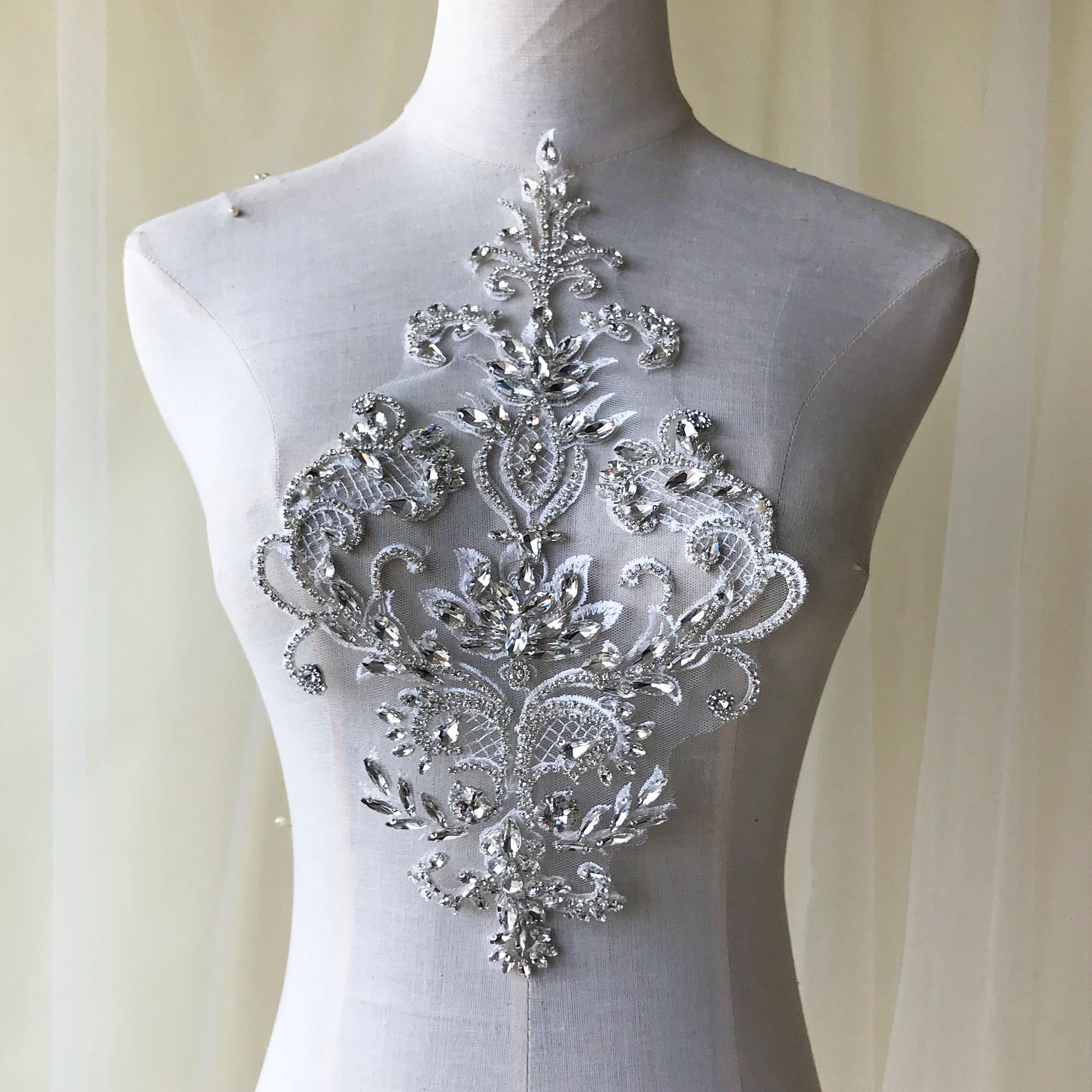 Sparkling Rhinestone Applique Heavy Beads Diamante Lace Patch Sewing on ...