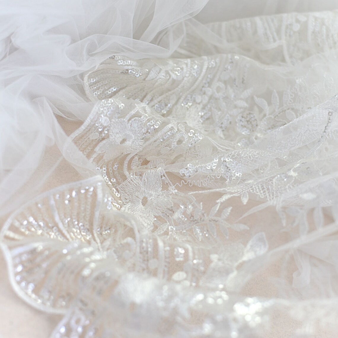 Off White Sequin Embroidery Lace Fabric Materials Prom Fabrics - Etsy