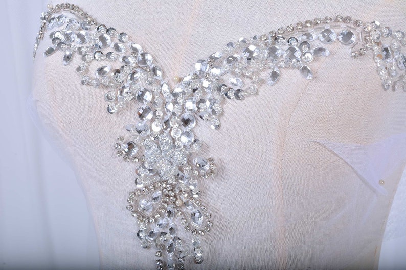 Silver Heavy Beads Rhinestone Applique Embroidery Lace Etsy