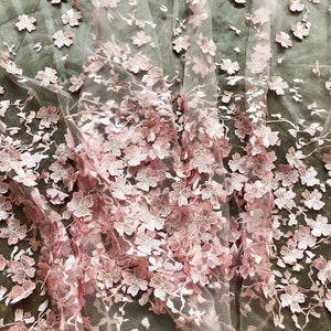 Pink Embroidery Lace Fabric 3D Flower Lace Mesh Handcraft DIY Wedding ...
