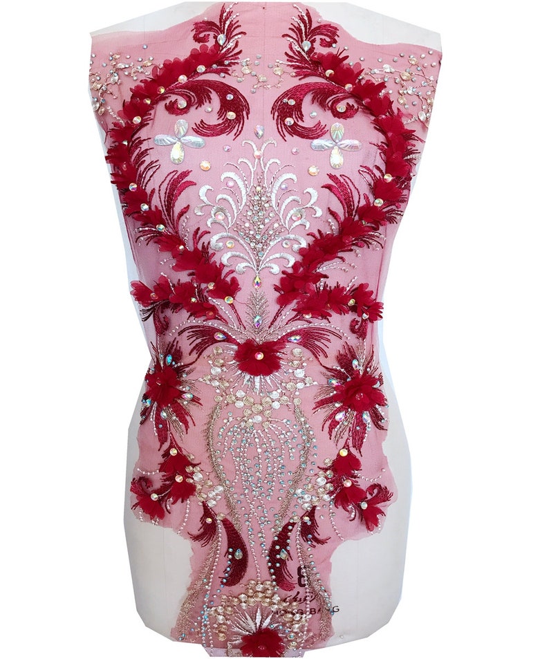 3D Flower Bodice Lace Applique Motif Diamante Rhinestone Lace Patch ...