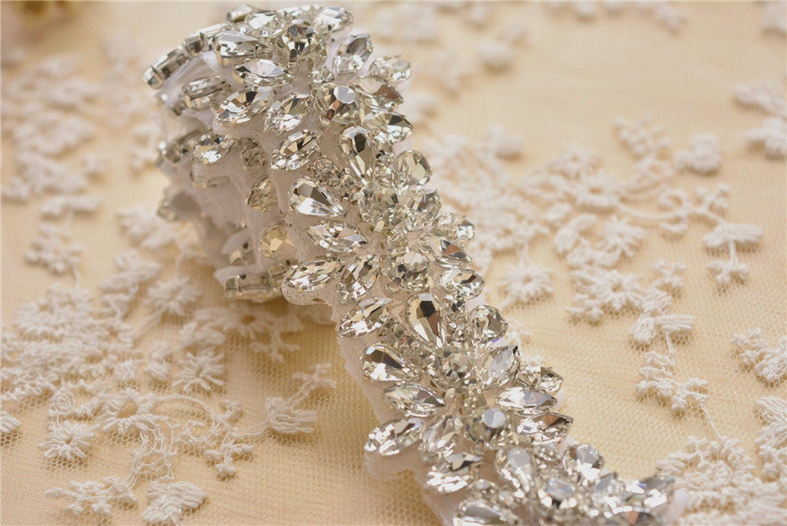 Shiny Rhinestone Applique Bridal Rhinestone Chain Trim - Etsy