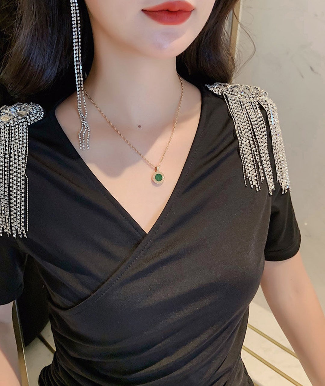 Silver Shoulder Patches Tassel Chain Suit Crystal Epaulet Fringe ...