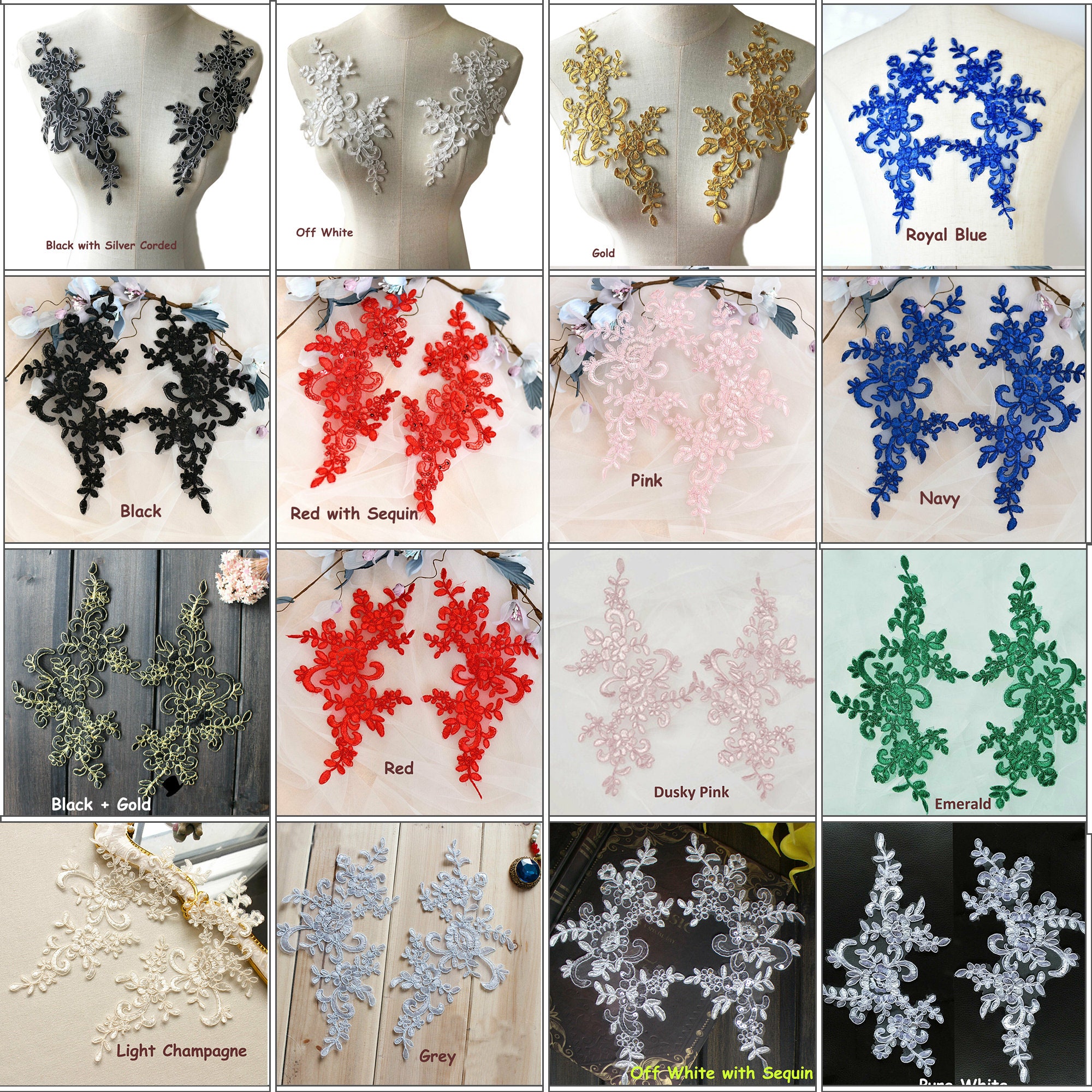 Mirror Pair Corded Embroidery Floral Lace Applique Sequined - Etsy