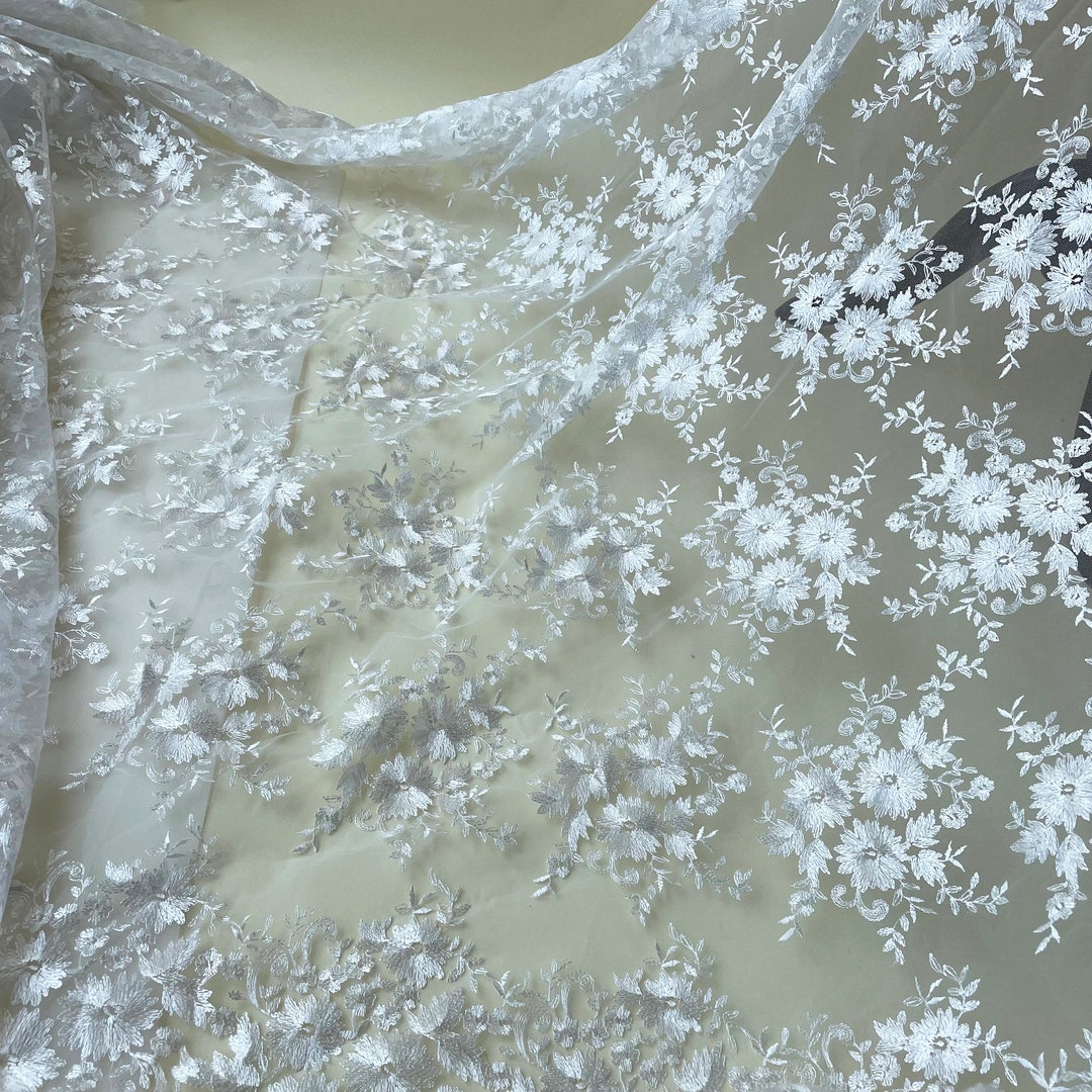 Off White Embroidery Lace Fabric Mesh Materials Trims DIY Wedding ...