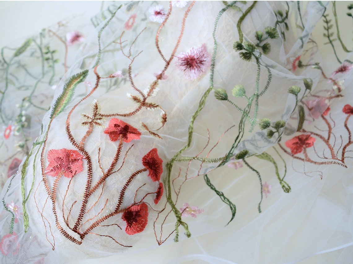 Embroidery Vine Flower Lace Fabric Materials Tulle Lace Mesh - Etsy