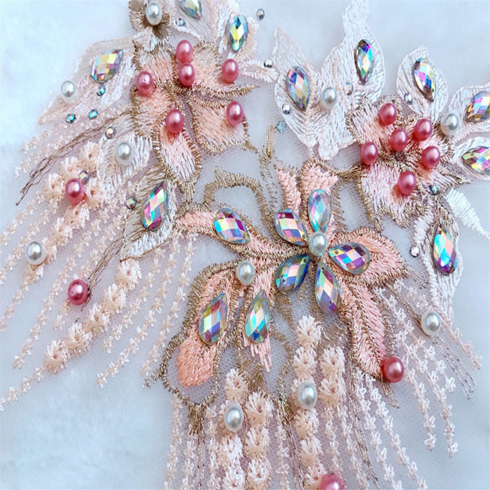 Rhinestone Embroidery Lace Applique 3D Flower Heavy Beads | Etsy