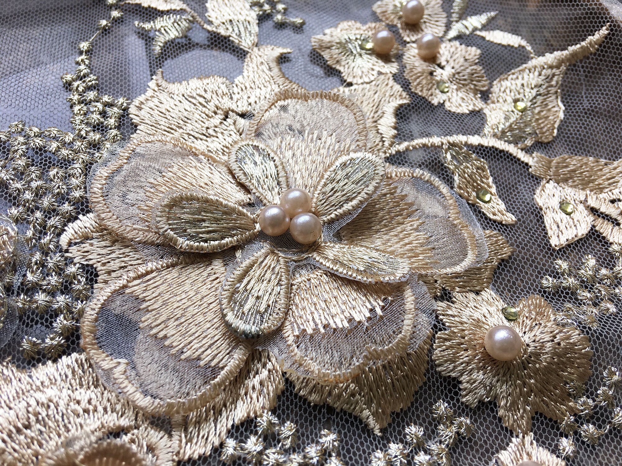 Gold Embroidery Lace Applique Motif 3D Floral With Pear Beads - Etsy