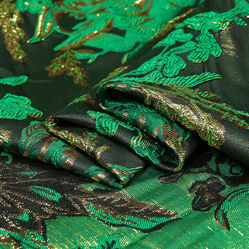 High End Green Floral Jacquard Fabric Polyeter Cotton - Etsy