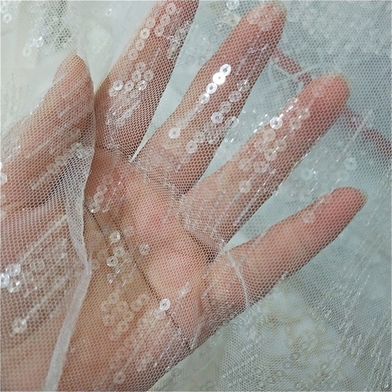 Off White Sequin Lace Fabric Mesh Materials Trims DIY Wedding - Etsy