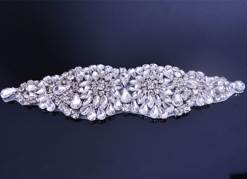 Silver Crystal Rhinestone Applique Diamante Appliques Sash | Etsy