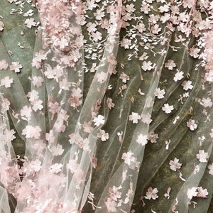 Pink Embroidery Lace Fabric 3D Flower Lace Mesh Handcraft DIY Wedding ...