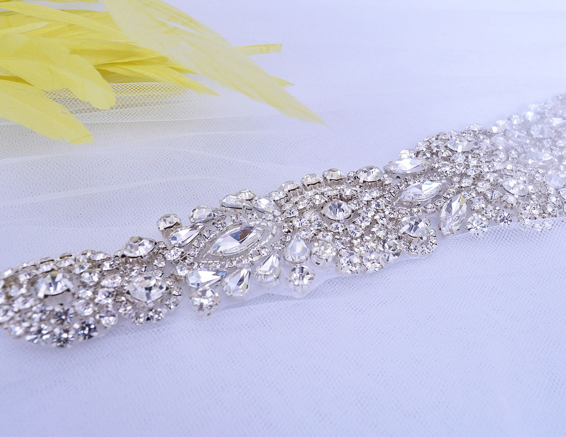Silver Crystal Rhinestone Applique Diamante Appliques Sash | Etsy