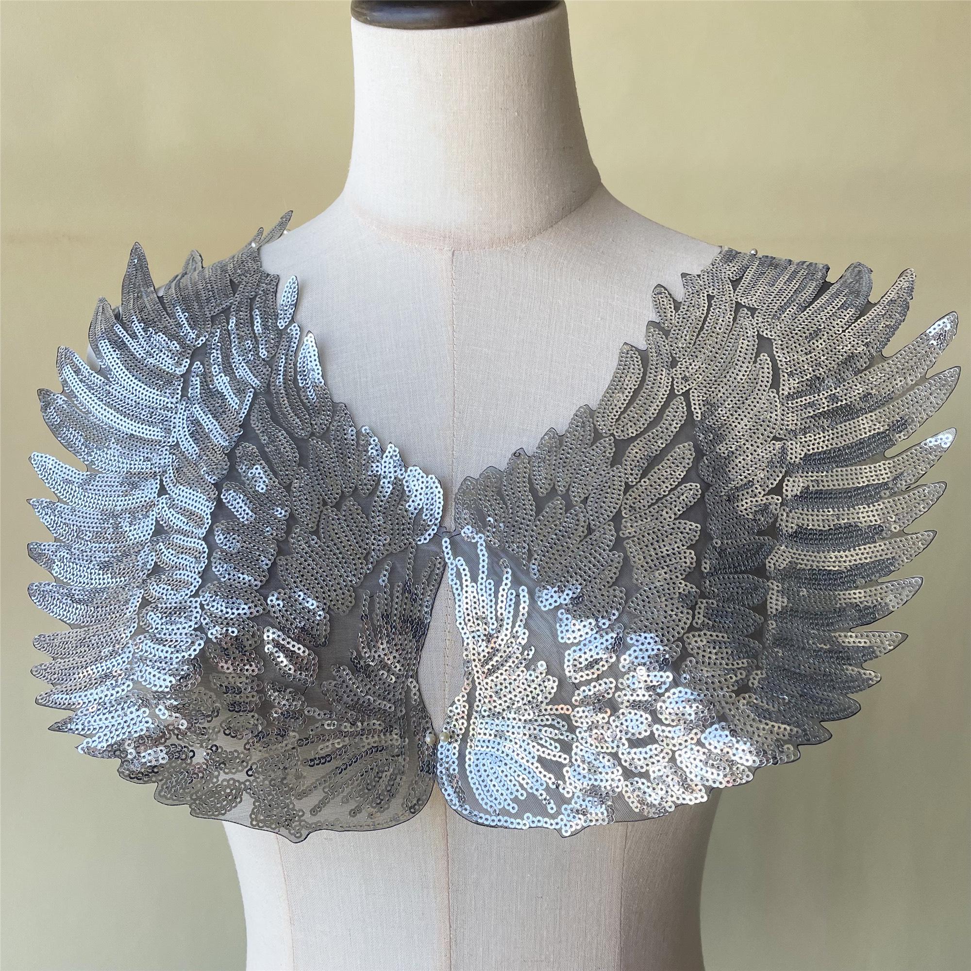 Sequin Lace Appliques Angle Wing Lace Patch Sewing on Evening Wedding ...
