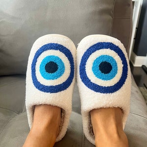 Evil Eye Slippers Fluffy Cushion Slides Women Comfortable Slides Evil ...