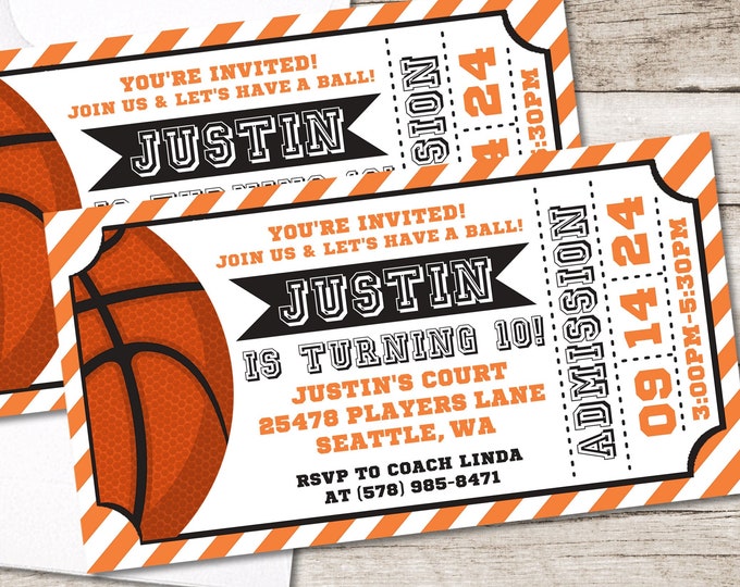 Printed Basketball Birthday Party Invitations, Basketball Party ...