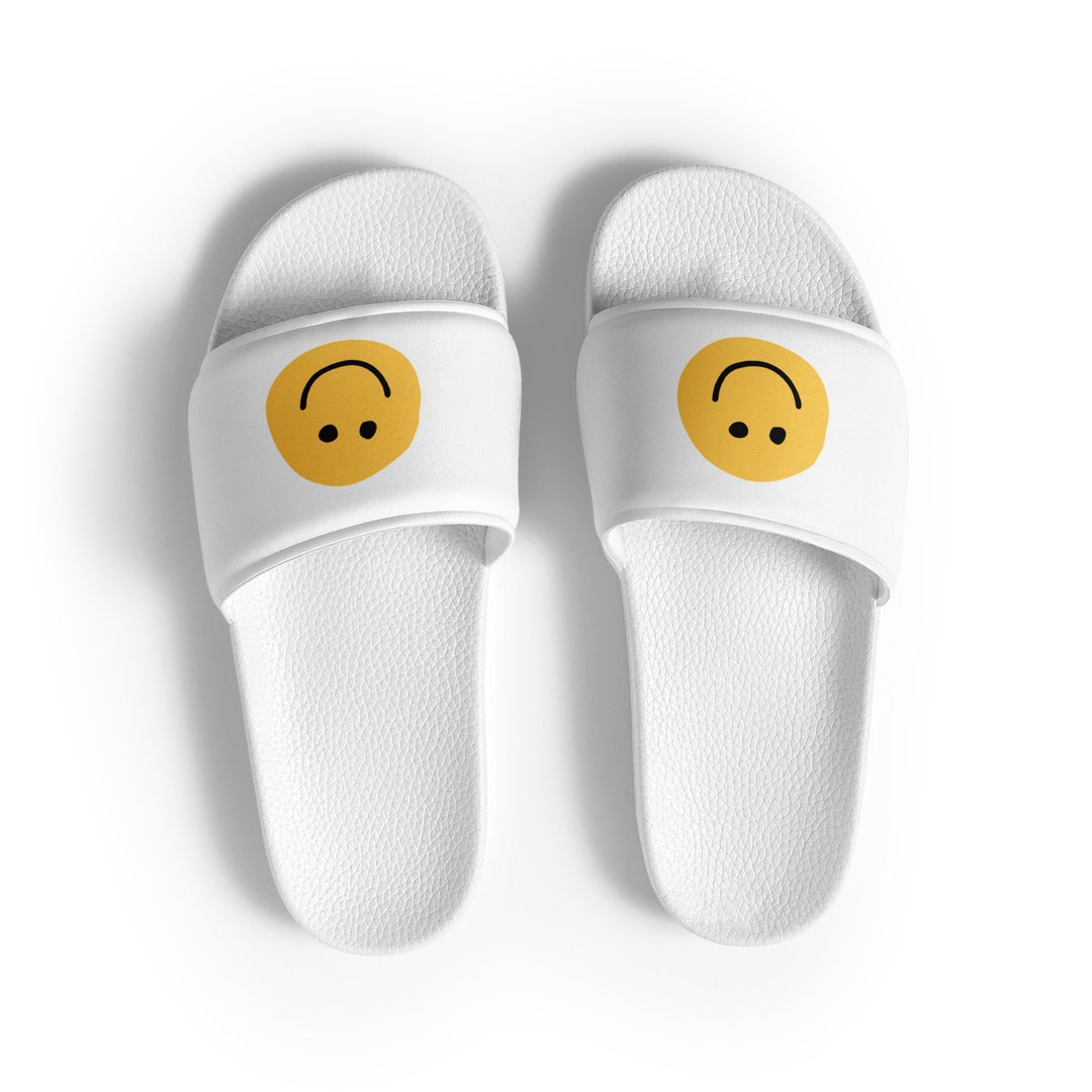 Yellow Preppy Smiley Face Women's Slides | Groovy Sandals | 90s Y2K ...