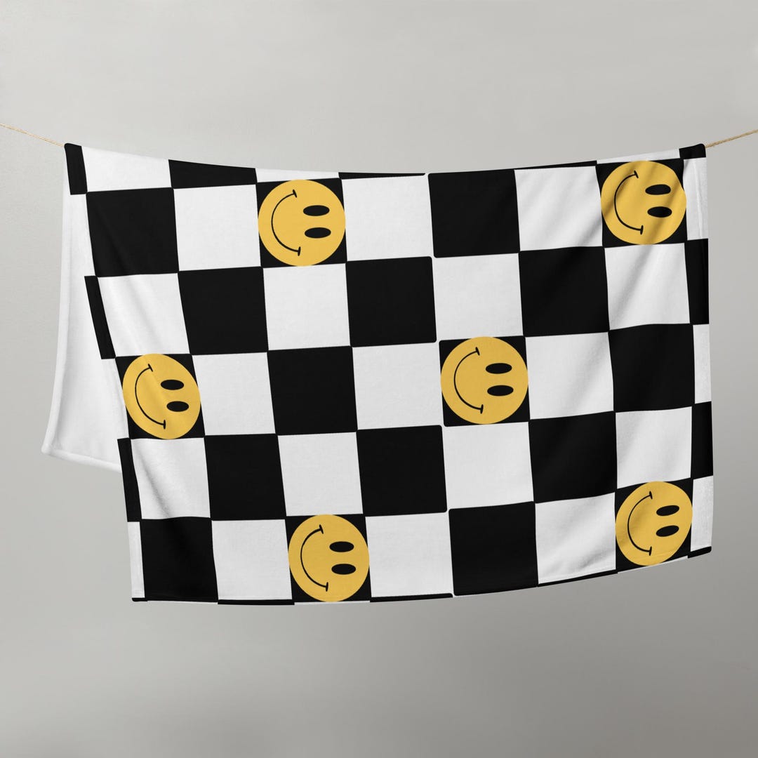 Yellow Preppy Smiley Face | Groovy Gifts | Hippie Throw | Black White ...