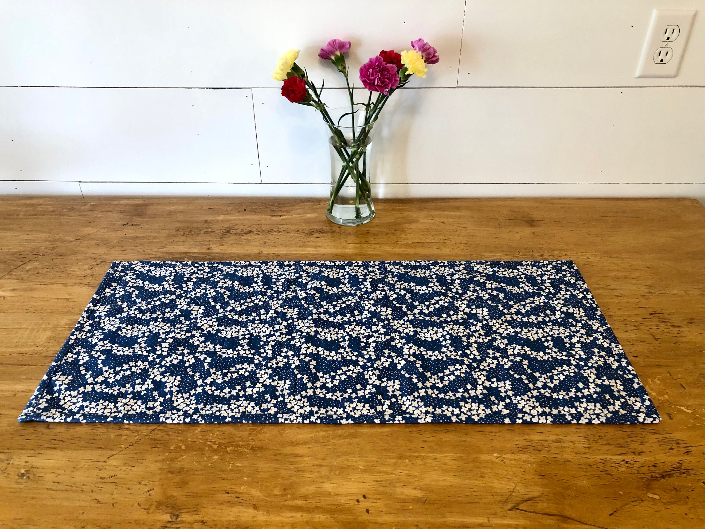 Reversible Blue Patchwork Table Runner Spring Table Runner Easter Table ...