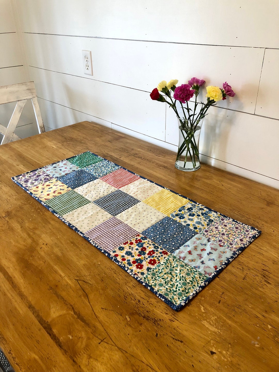 Reversible Blue Patchwork Table Runner | Spring Table Runner | Easter ...