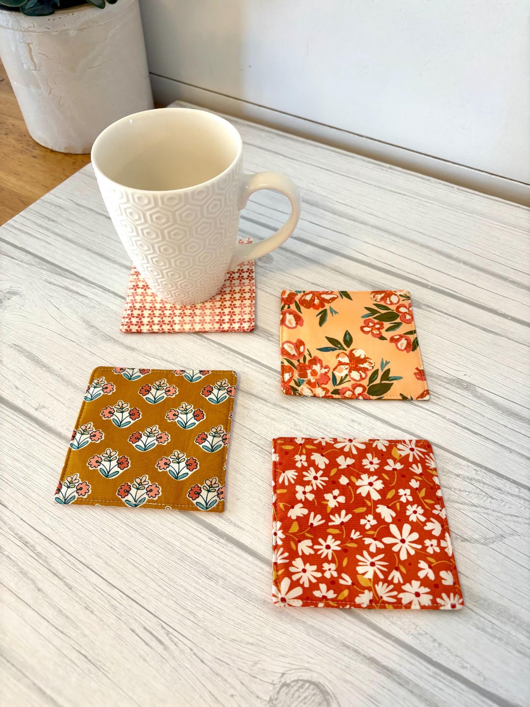 Reversible Quilted Coaster Set: Floral Spring Fabric, Set of 4 - Etsy