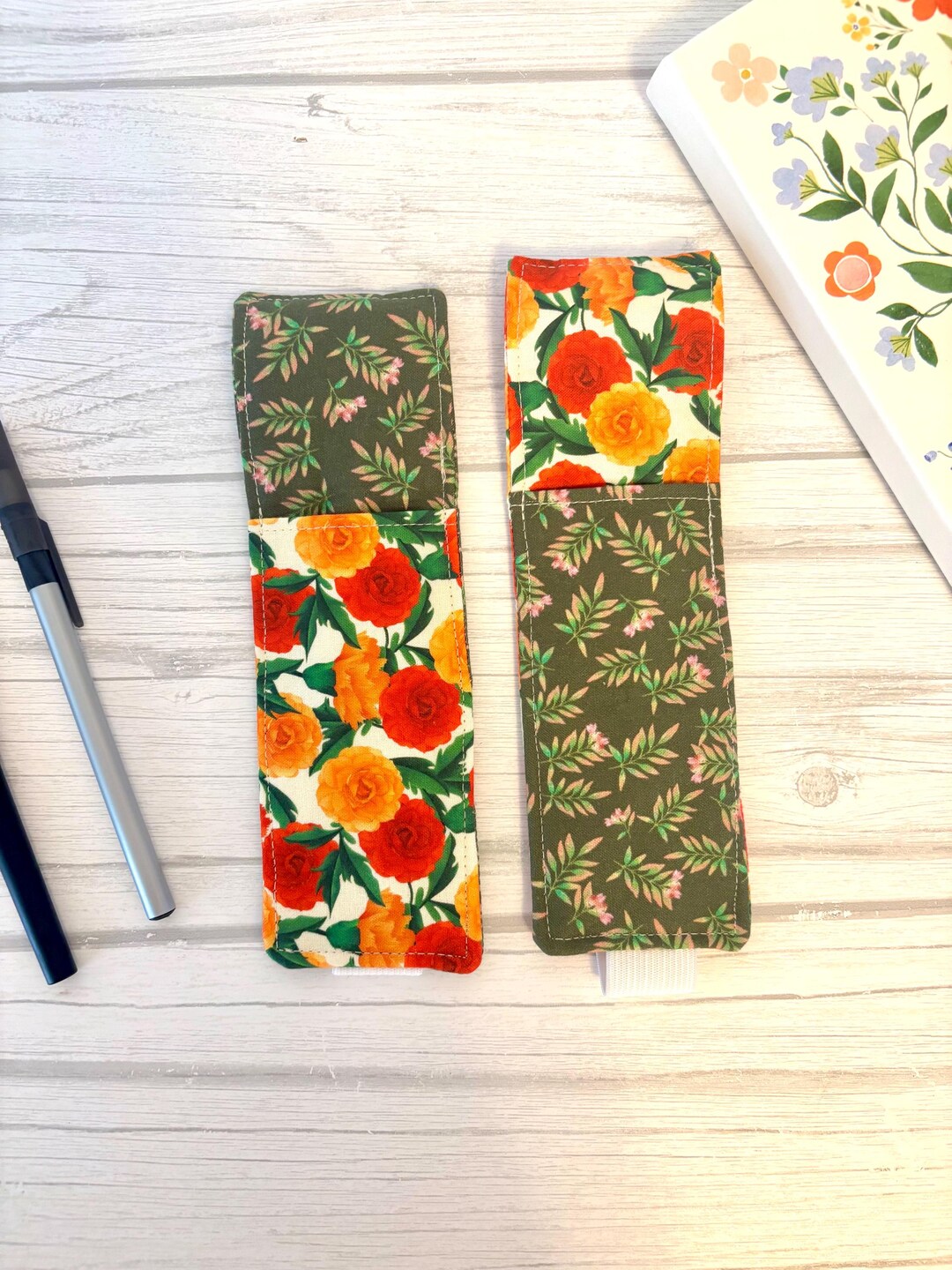 Red Pink Floral Fabric Pen Holder | Pen Pouch | Pen Sleeve | Pen Holder ...