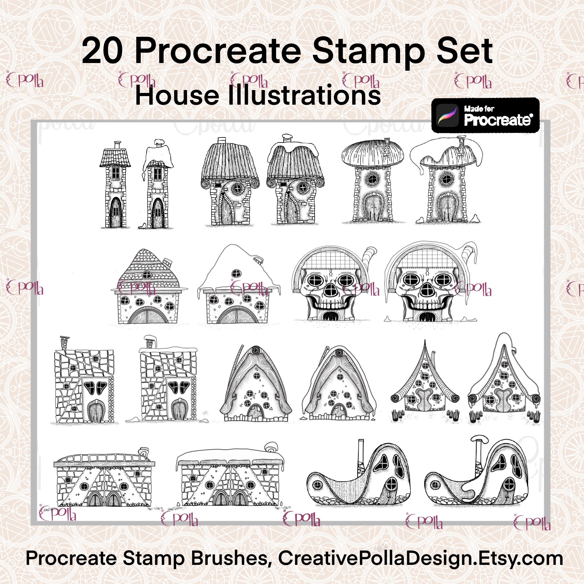 Procreate House Stamp Procreate Stamp Brushes Procreate Building ...