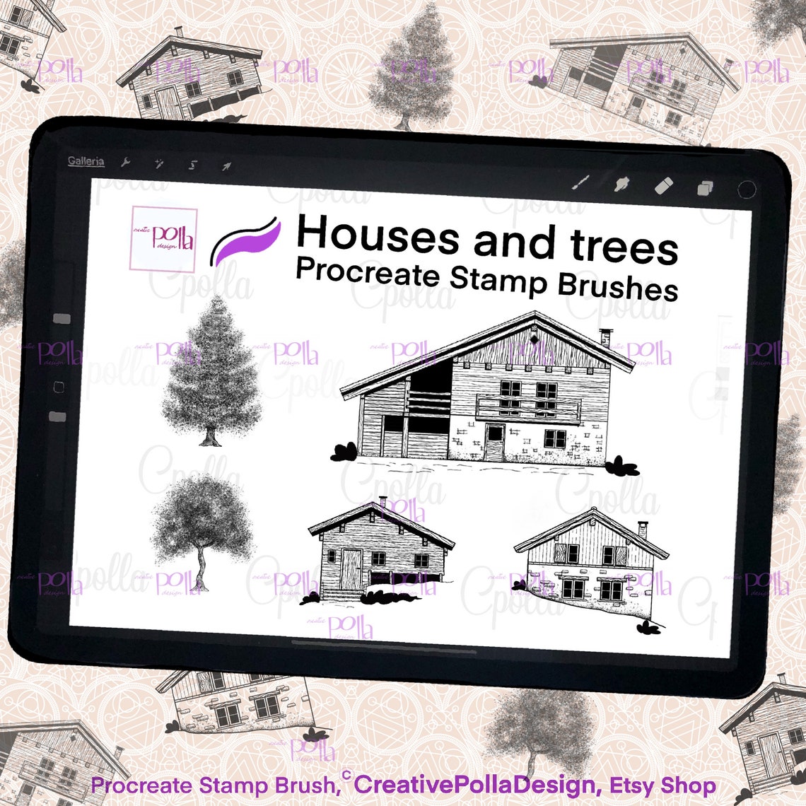 5 Procreate Stamps, Procreate House Stamps and Procreate Tree Stamp ...