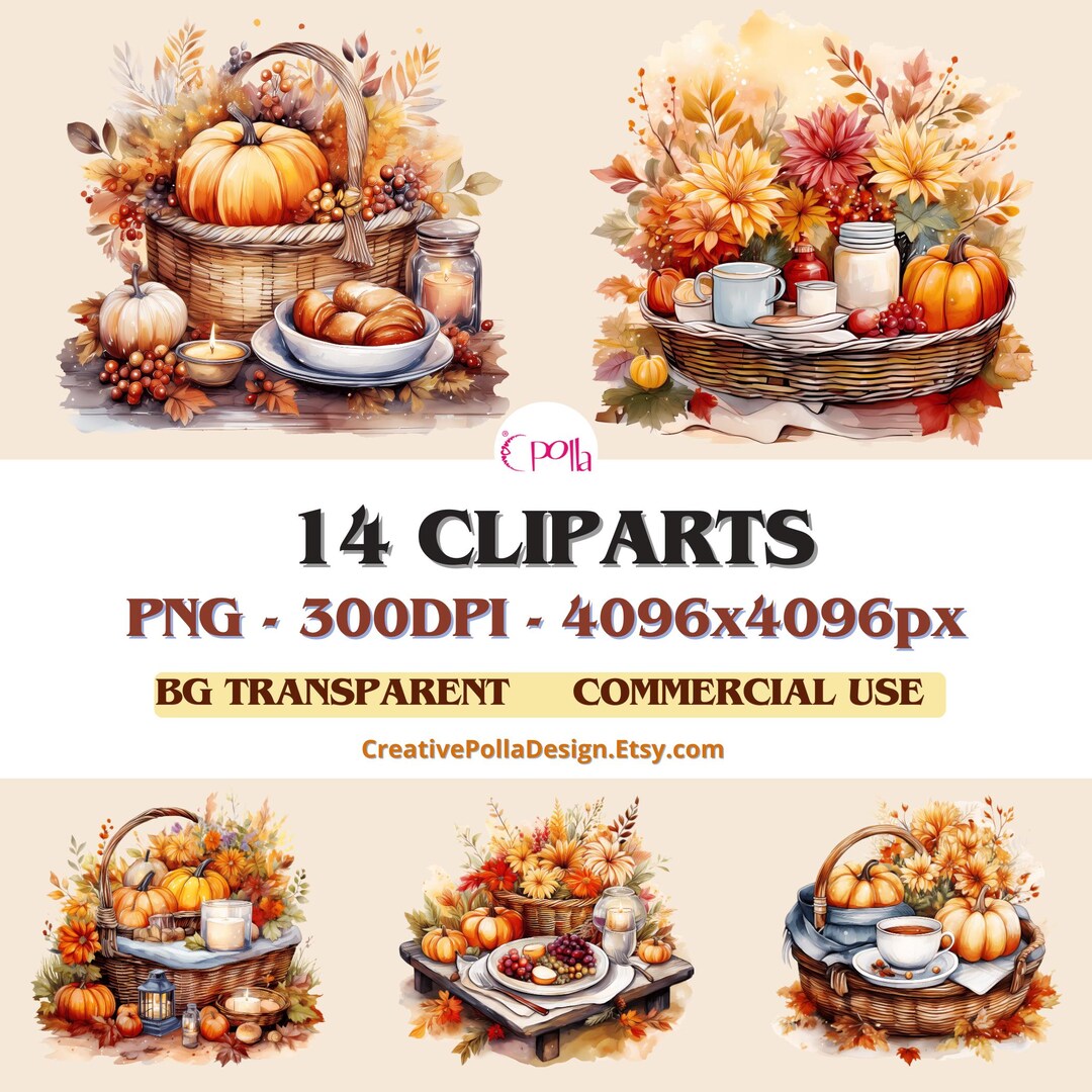 Autumn Picnic Watercolor Clipart Bundle,fall Season,cosy Autumn Digital ...