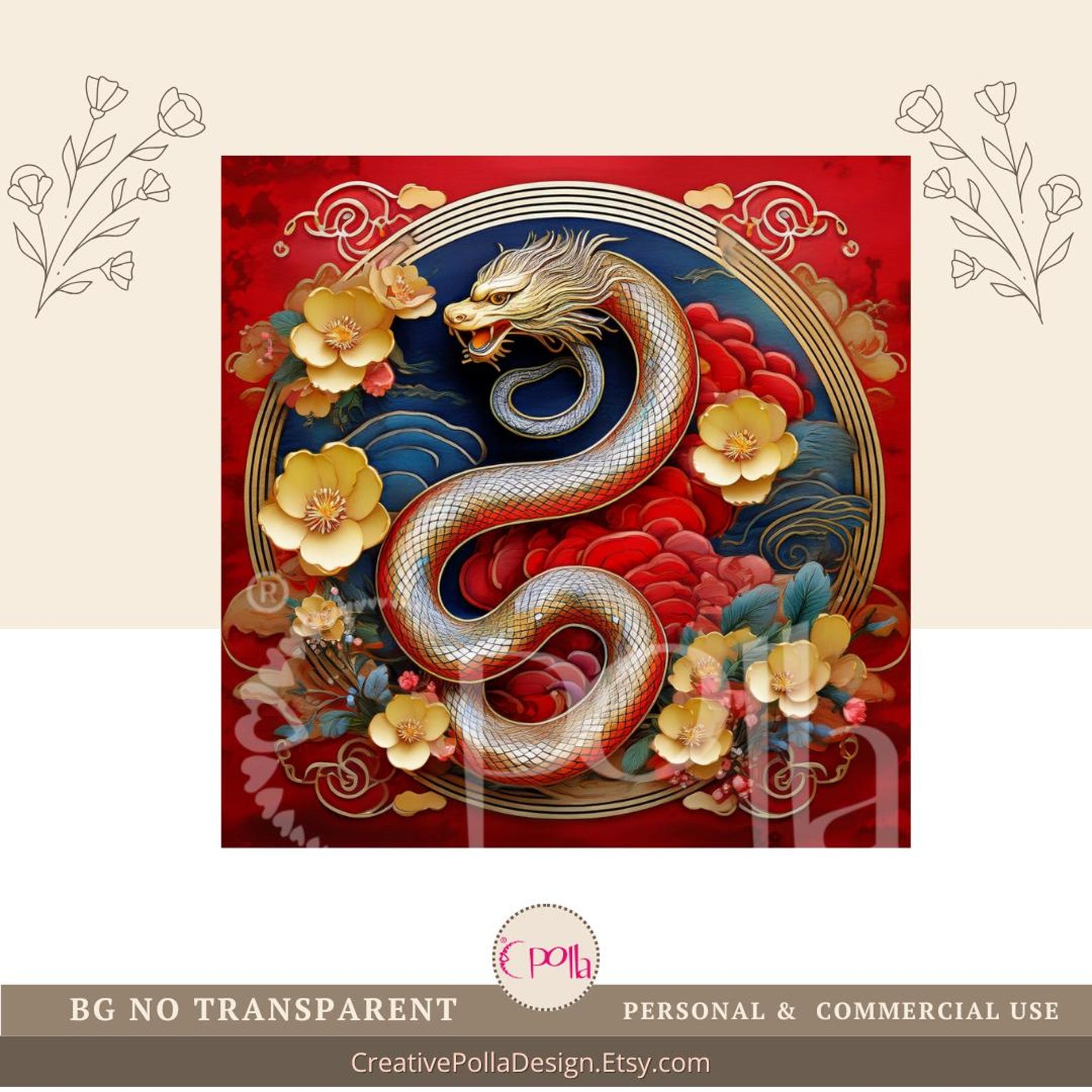 Chinese New Year Digital Paper Year of the Snake PNG, Lunar New Year ...