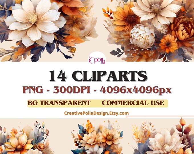 Watercolor Botanical Clipart Autumn Flowers Clipart Floral Fall PNG ...