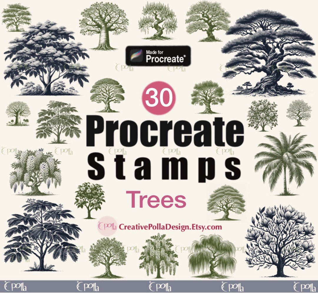 30 Procreate Stamp Brushes, Tree Detailed Stamp Brushes, Procreate ...