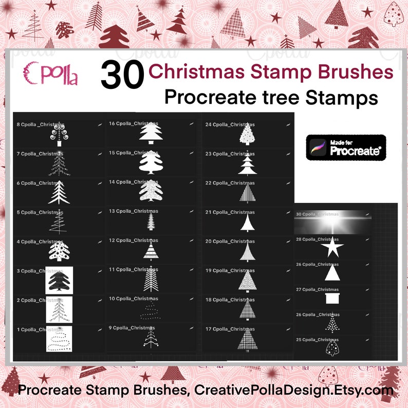 Procreate Christmas | Procreate Christmas Brush Set | Christmas Tree's ...