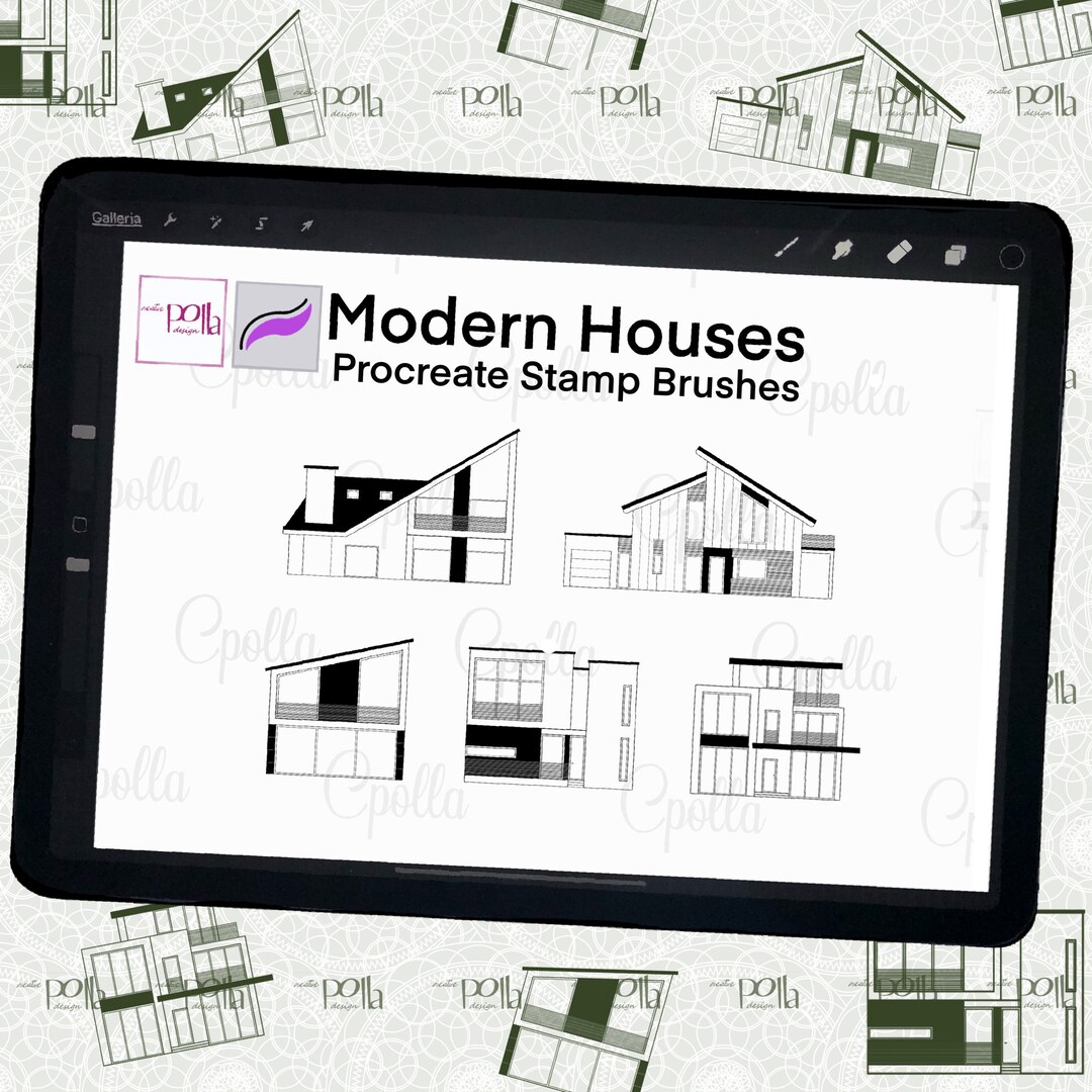 Procreate Stamp Brushes, House Stamps, 5 Houses Style Stamps, Digital ...