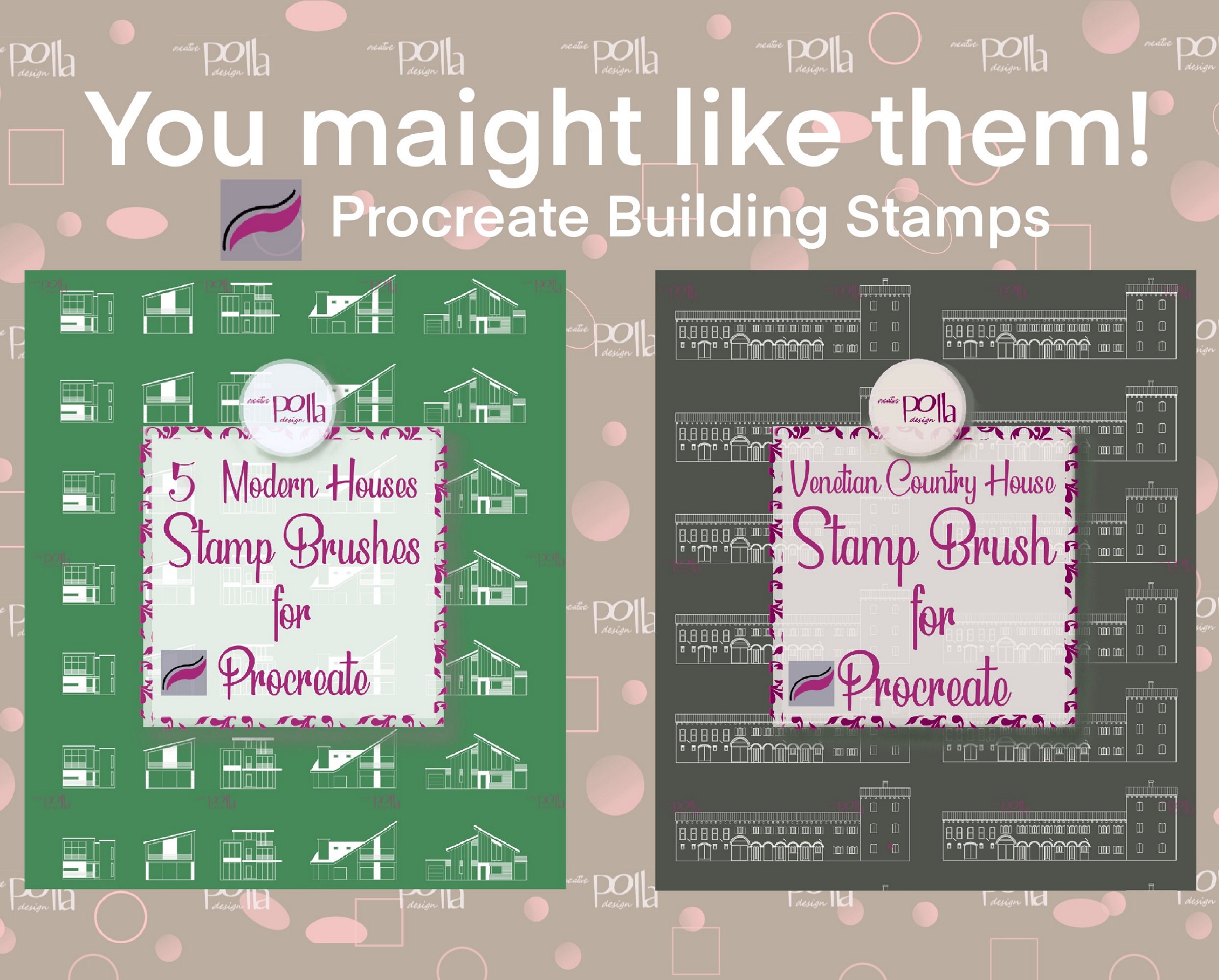 5 Procreate Stamps, Procreate House Stamps and Procreate Tree Stamp ...
