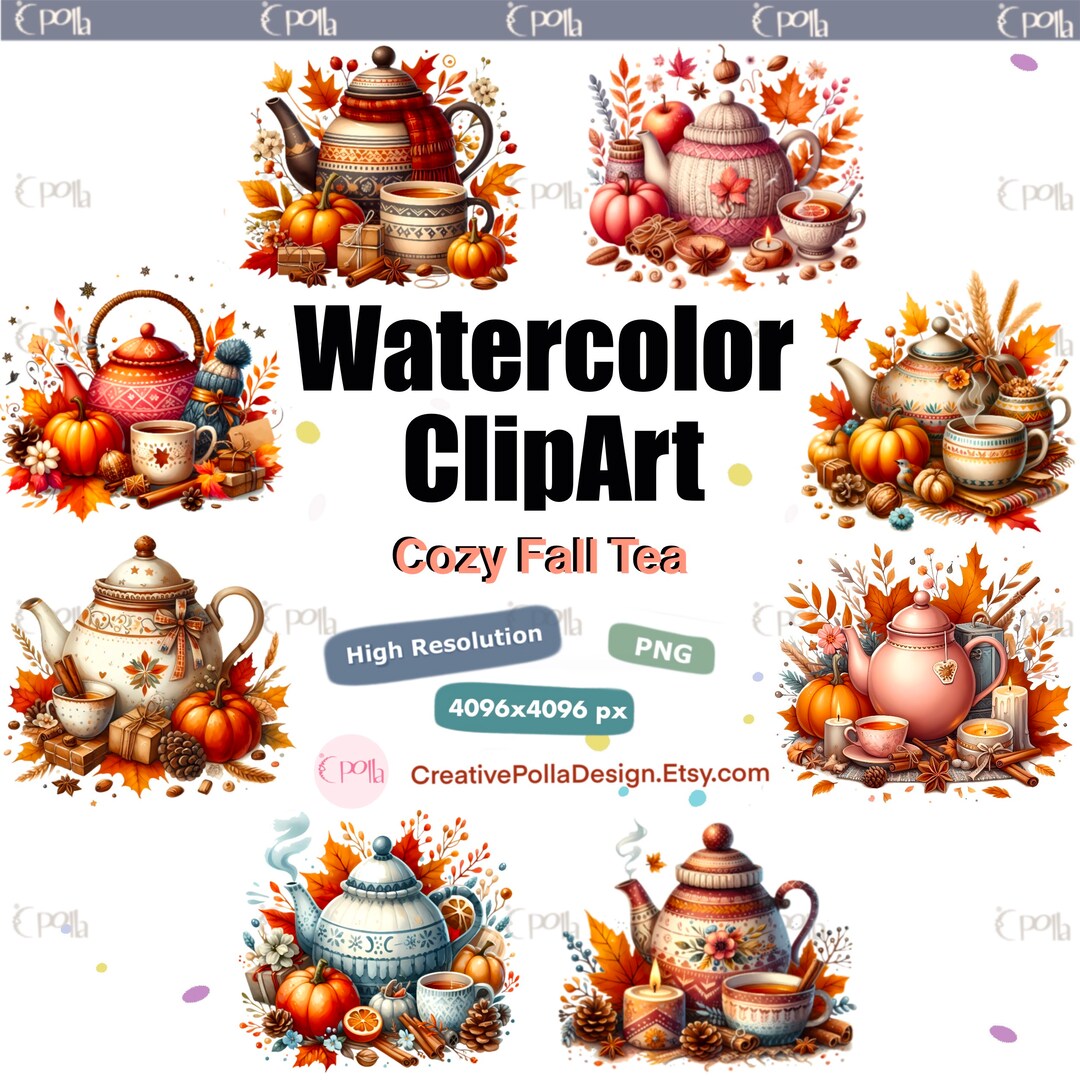 Cozy Fall Clipart, Watercolor Autumn Clip Art, Cozy Png, Transparent ...