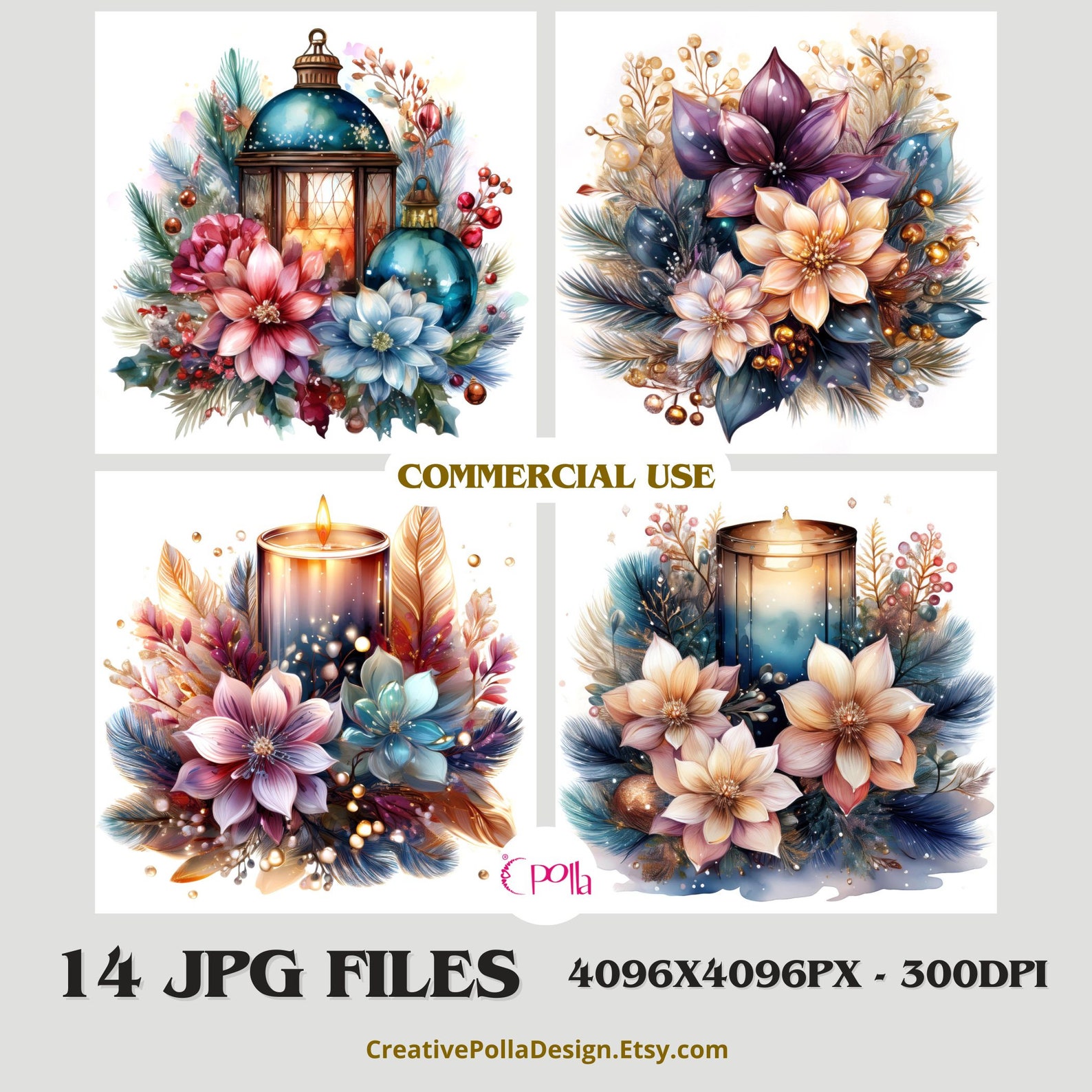 Elegant Christmas Decorations Clipart,christmas Bouquet,watercolor ...