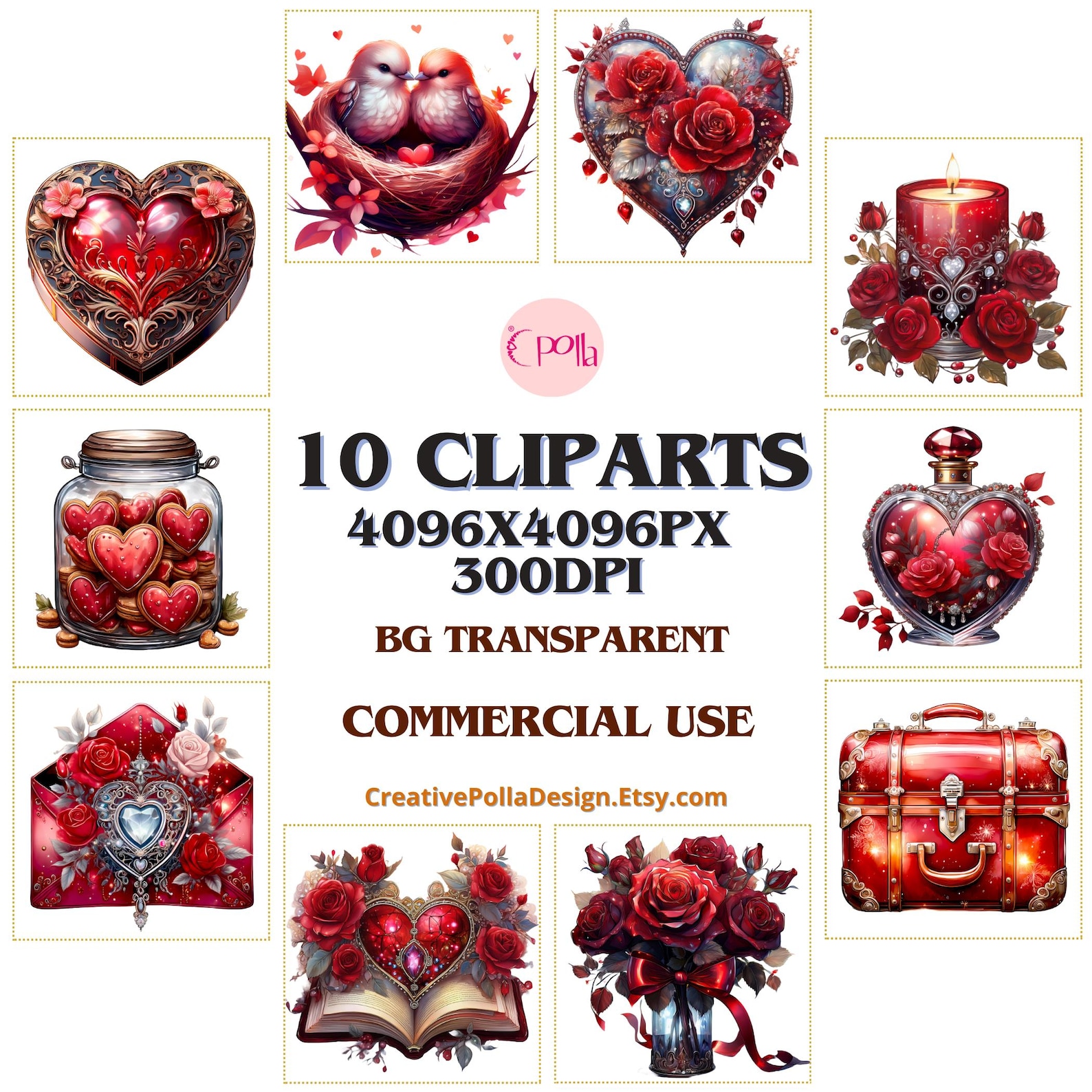 Red Valentine Clipart Bundle,watercolor Valentines Clipart Commercial ...