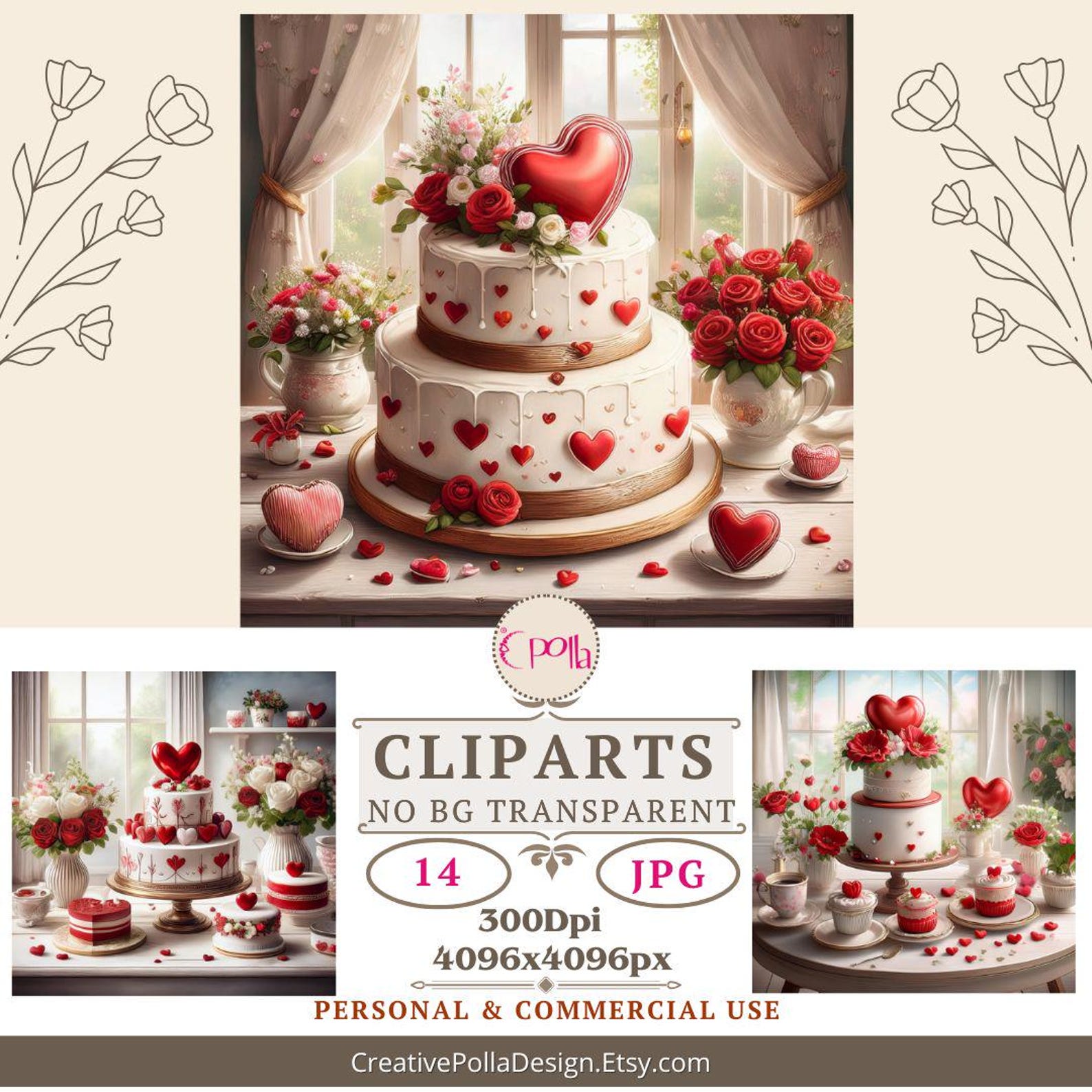 Red Valentine Clipart Bundle,watercolor Valentines Clipart Commercial ...