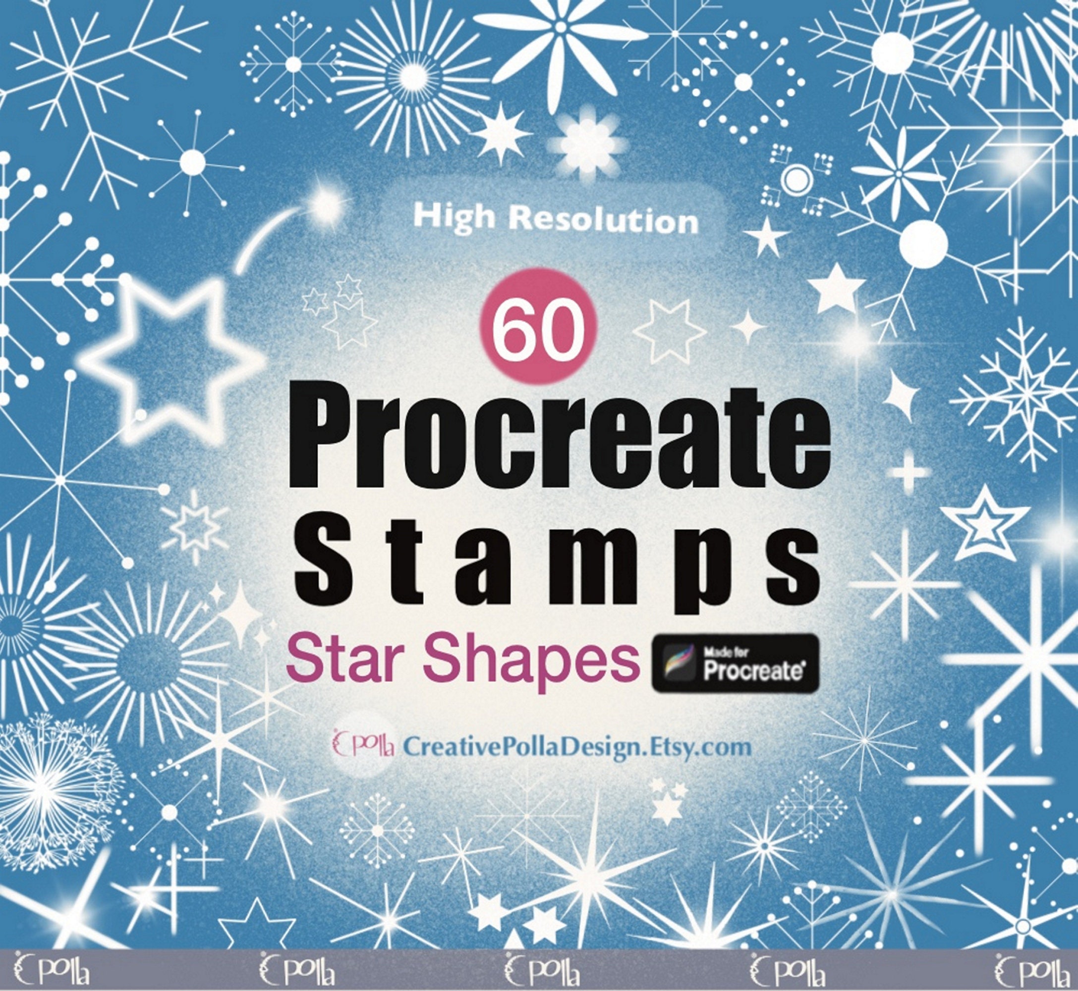 60 Procreate Stars Stamp Brush Set | Doodle Stamps | Star Shape Brush ...