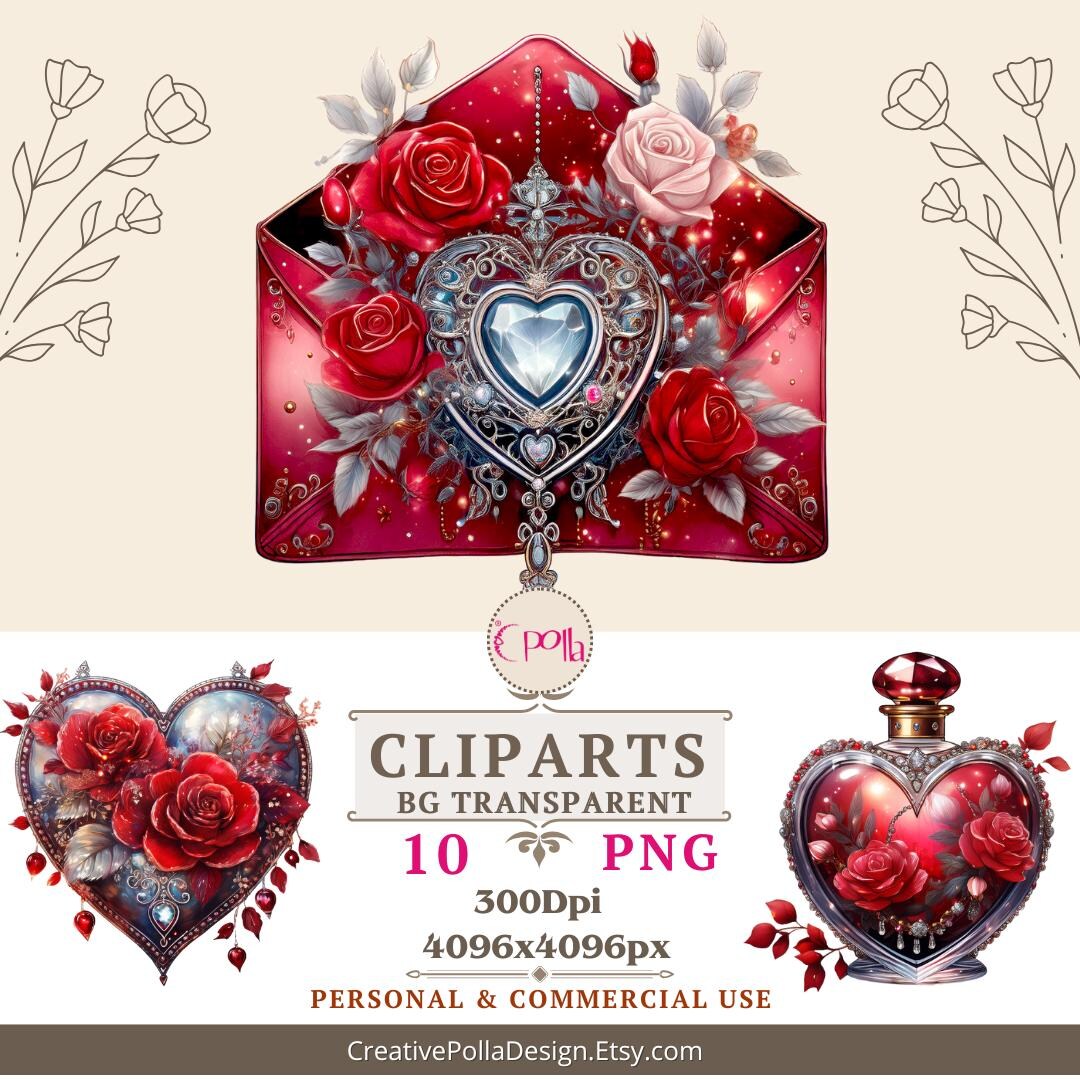 Red Valentine Clipart Bundle,watercolor Valentines Clipart Commercial ...