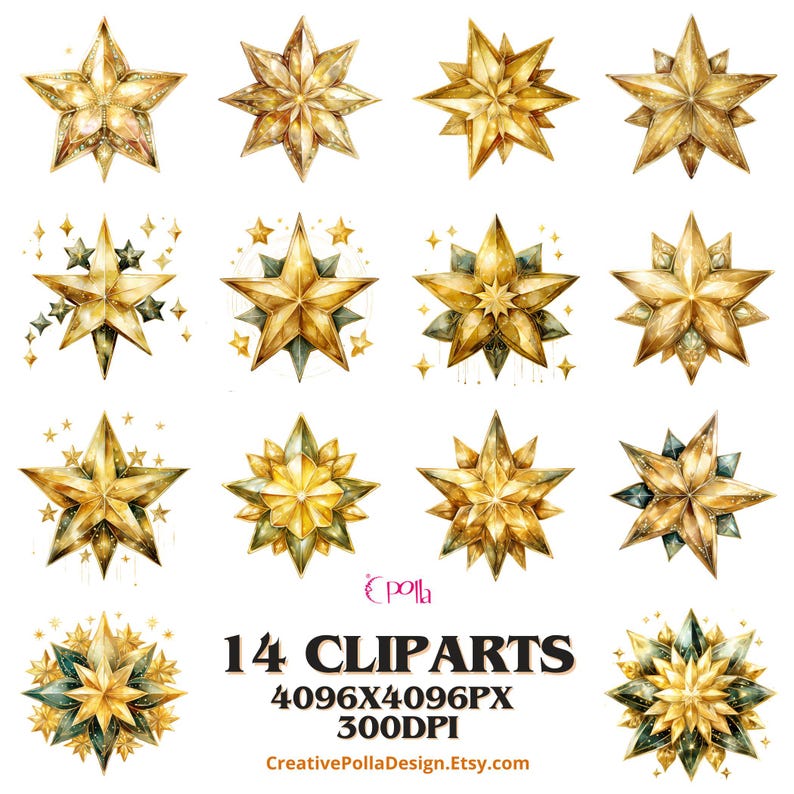 Watercolor Stars Clip Art Bundle, Watercolour Stars PNG,14 Star Designs ...